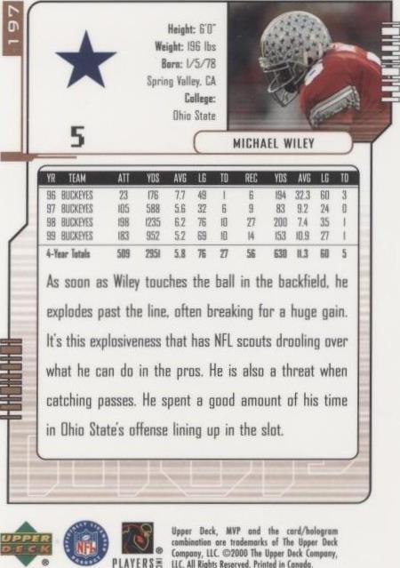 2000 Upper Deck MVP Michael Wiley #197 for sale | eBay