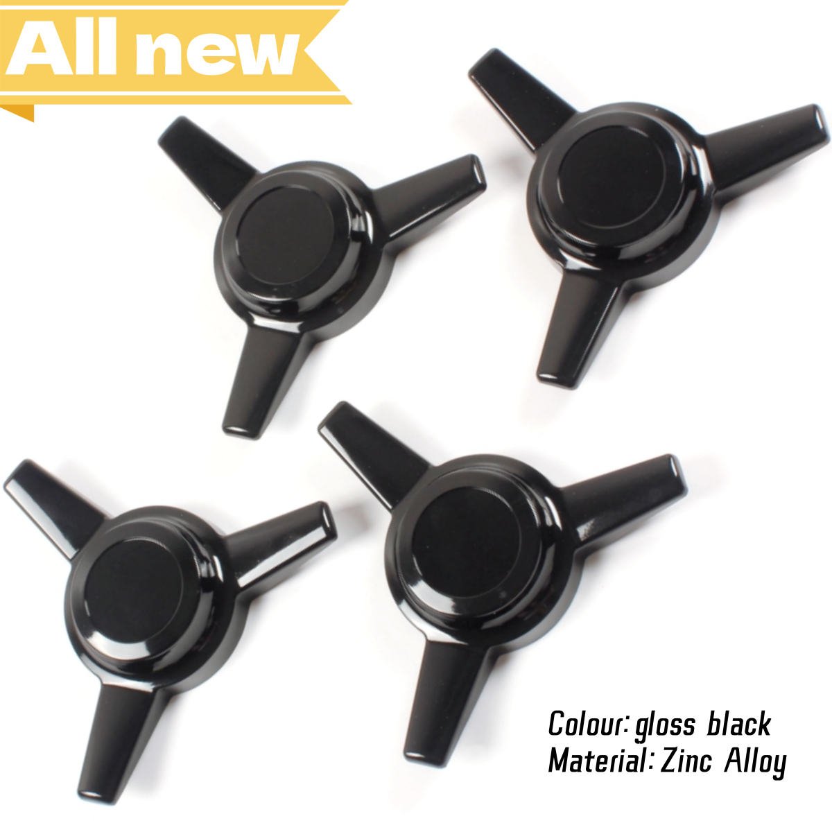 Tribar Knock Off Spinner Arm Zinc Alloy Wheel Rim Center Caps Black Set ...