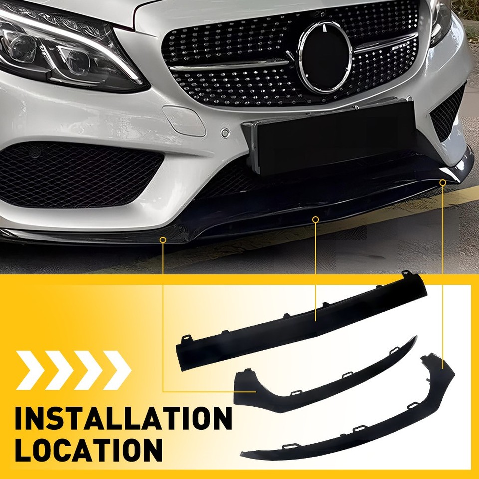 Black Front Bumper L/R Lip Lower Molding Trims For Mercedes-Benz C350 ...