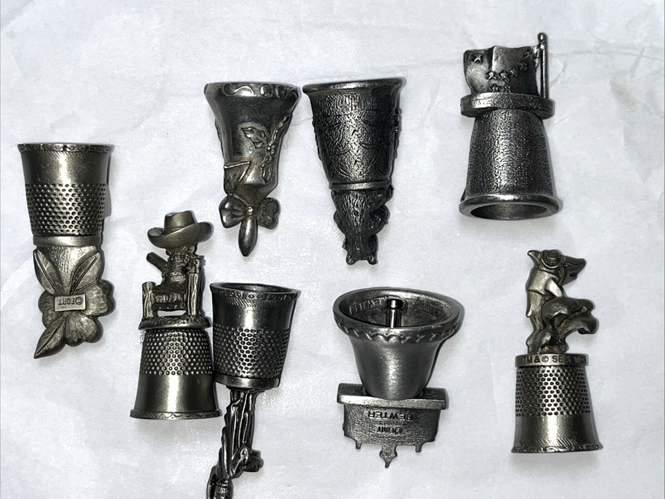 Pewter Thimble Vintage Lot 8 Thimbles Mt Vernon VA NY Souvenirs | eBay