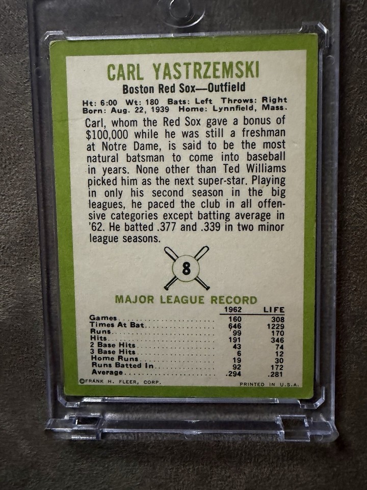 Fleer 1963 Carl Yastrzemski #8 Boston Red Sox MLB Base Set Vintage ...
