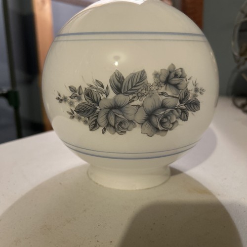 Vintage White Glass Blue Rose Flower Ceiling Light Fixture Globe Cover ...