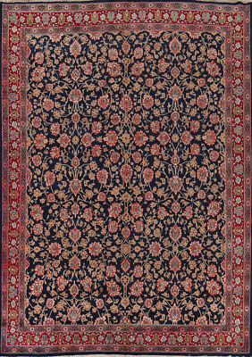 Vegetable Dye Floral Navy Blue/ Rust Mood Vintage Handmade Room Size ...