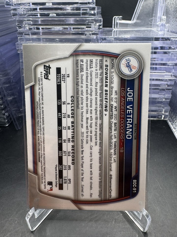 Joe Vetrano 2023 Bowman Draft Chrome Refractor BDC-91 Dodgers 1st ...