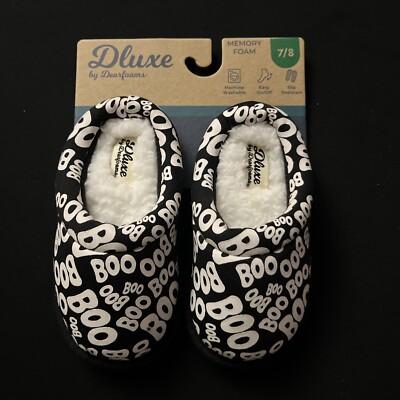 Dluxe by dearfoams slippers Size 7/8 Little Kids Boo Print | eBay