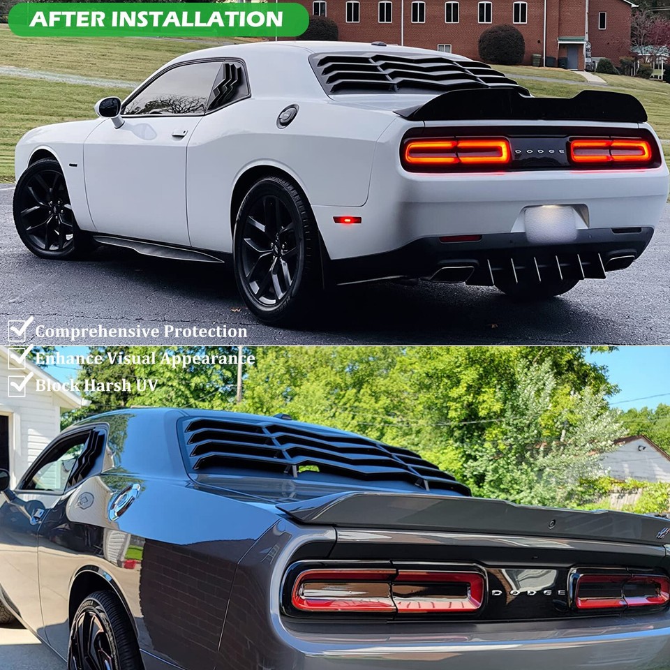 Rear+Side Window Louvers for Dodge Challenger 2008-2023 GT Lambo Matte ...