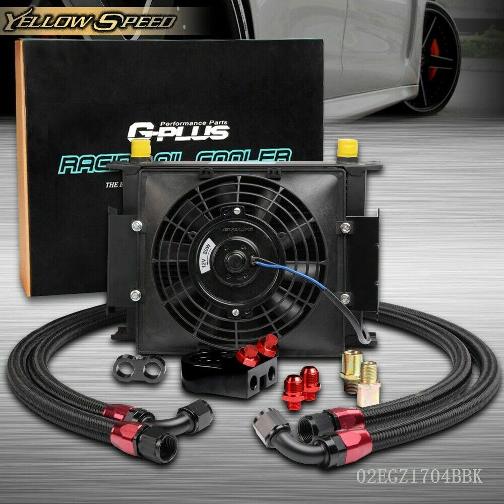 30 Row 10AN Engine Oil Cooler+ Filter Adapter Kit+ 7" Electric Fan Fit ...