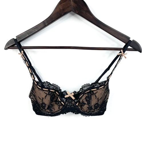 Elle Macpherson Intimates Balconette Bra Size 10C Black Cream Floral ...