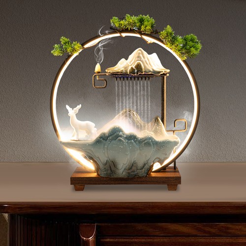 Decorative Rockery Water Fountain LED Lamp Tabletop Waterfall Mist For ...