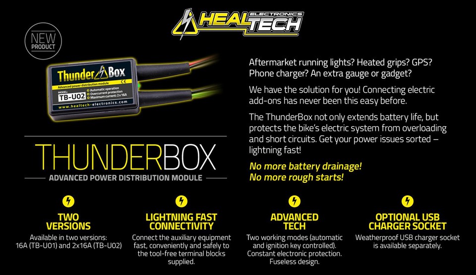 Healtech Thunderbox - 16amp advanced motorcycle accessory power hub ...