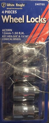 White Knight 240705 4 PC Wheel Lock Kit, Acorn, 12mm-1.5 R.H. Conical ...