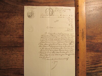 Antique Ephemera Signed French Document France 1825 w/ Fancy Stamps | eBay