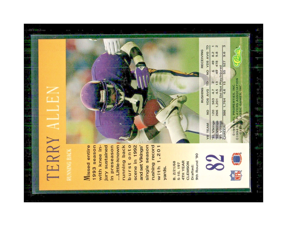 1994 Pro Line Live Football Card #82 Terry Allen | eBay