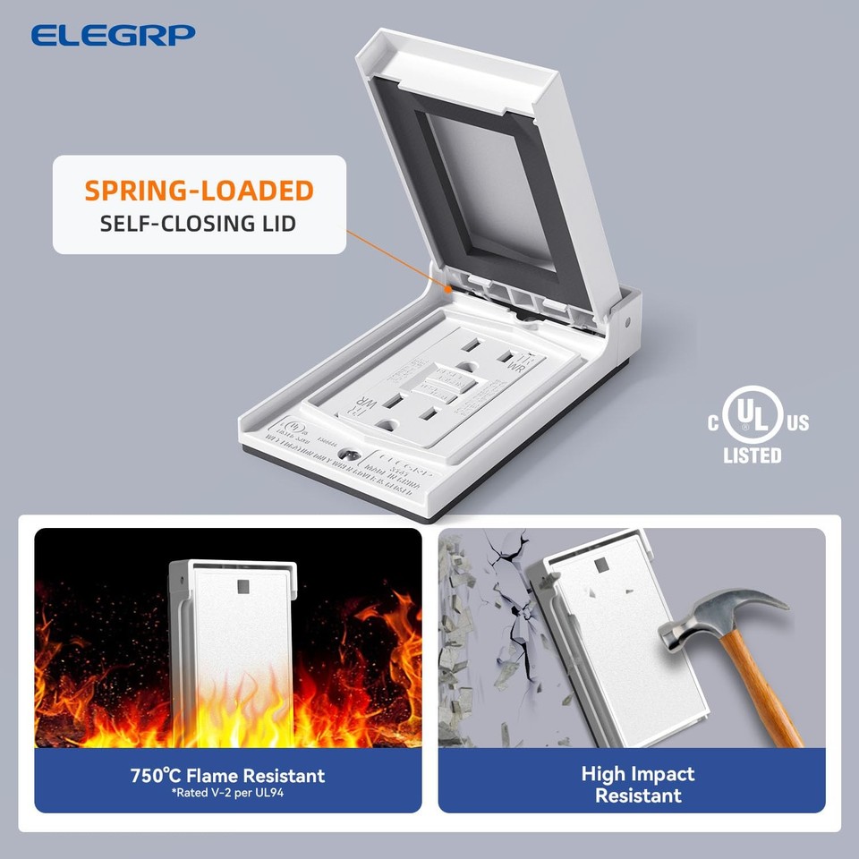 Outdoor GFCI Outlet Kit, with Weatherproof Cover and Box, 1 Gang, 15 ...