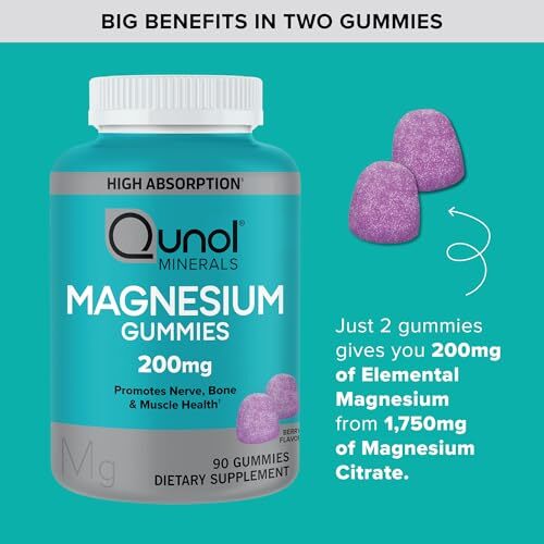 Qunol Magnesium Gummies for Adults 200mg Elemental Magnesium from ...