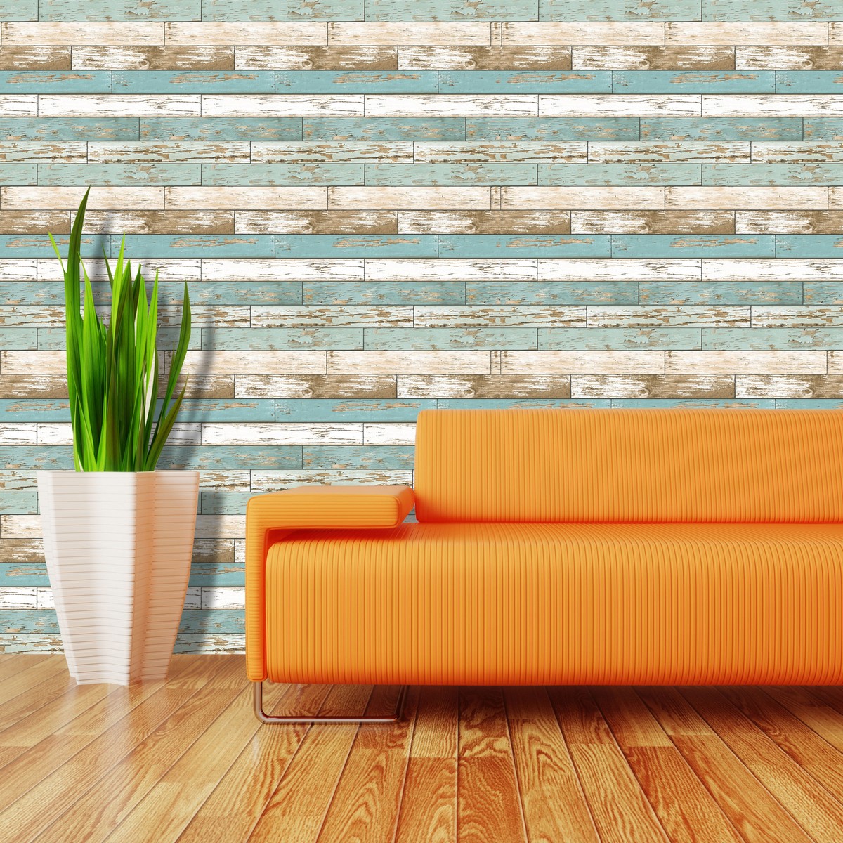 Rustic Looking Wallpaper CHICHOME Distressed Blue Wood Plank