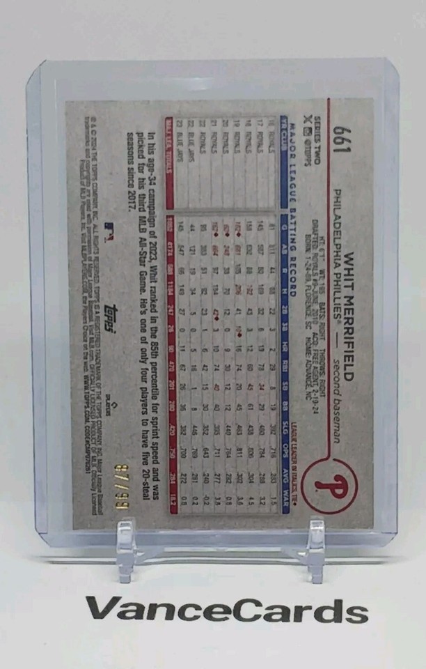 2024 Topps Series 2 Whit Merrifield Black Border Parallel #/73 Phillies ...