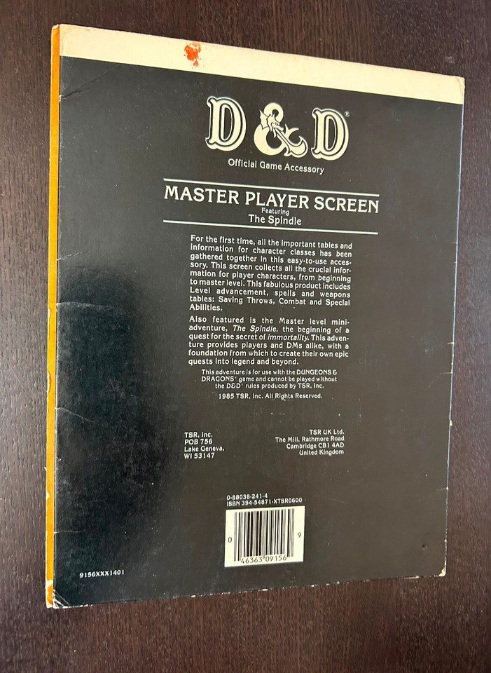 DUNGEONS & DRAGONS Master Player Screen (Spindle 9156) -- TSR 1985 | eBay