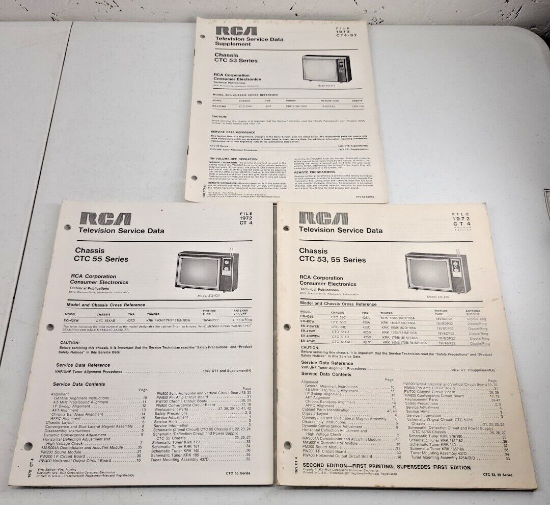 RCA Television Service Data Chassis CTC 55 Series 1972 CT 4 EQ-425 1st ...