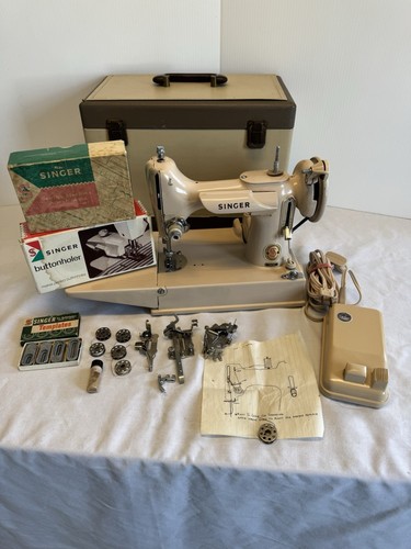 Vintage Singer Featherweight 221K TAN Sewing Machine w/ Case ...
