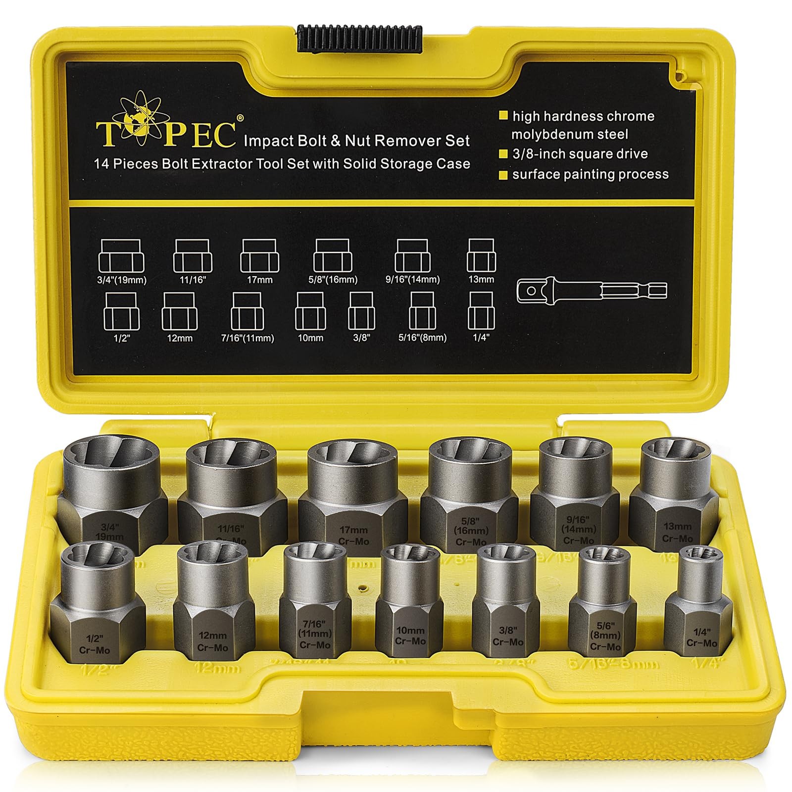 13+1 Piece Impact Bolt & Nut Remover Set, 3/8" Drive Bolt Extractor ...