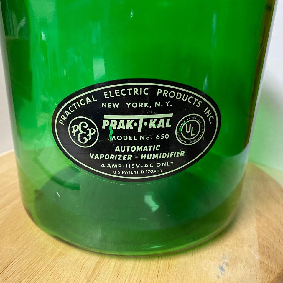 7-8” Green Jar PRAK-T-KAL Green Glass Vaporizer Humidifier Practical ...