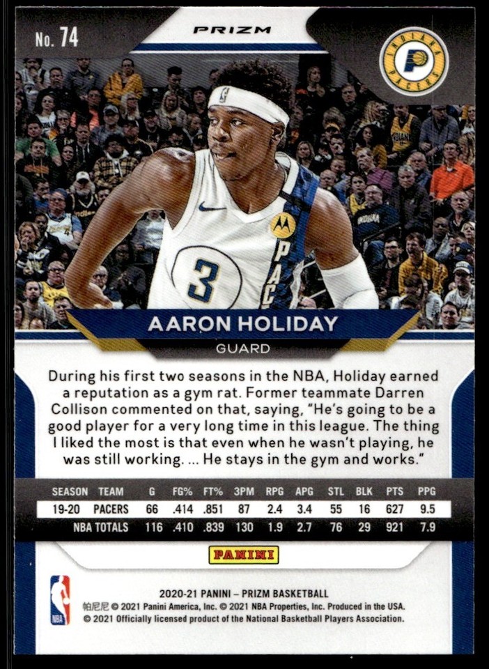 2020-21 Panini Prizm Red White Blue Aaron Holiday G78 Indiana Pacers ...