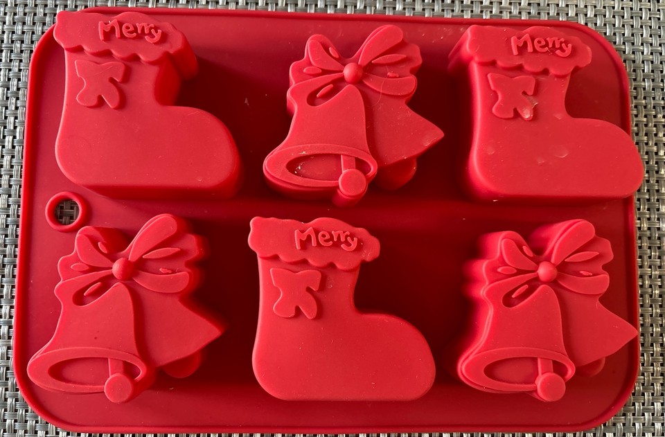 Christmas Holiday Stocking Bells Red Silicone Soap Mold Jello Mold ...