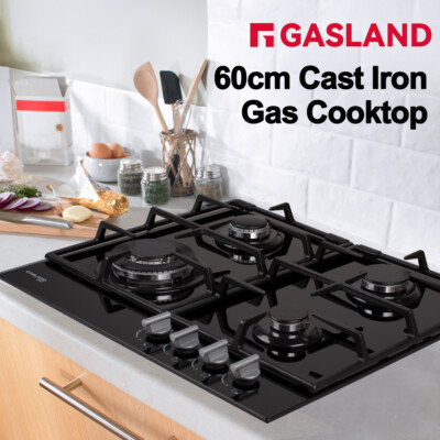 GASLAND chef 60cm Gas Cooktop 4 Burner Black Glass Kitchen Cooker Stove ...