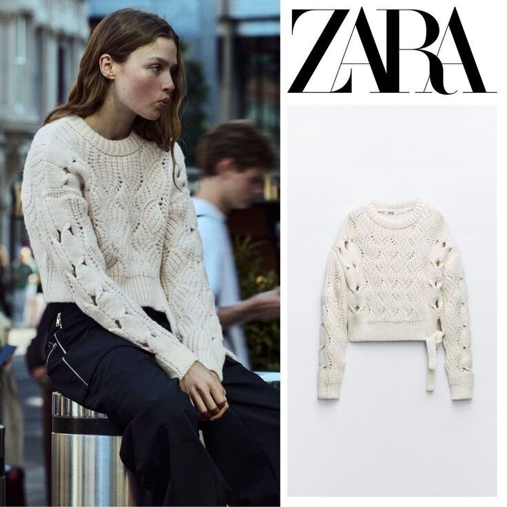 ZARA WOMAN FW23 ECRU CABLE KNIT TIE SWEATER 3859/110 | eBay ZARA WOMAN FW23 ECRU CABLE KNIT TIE SWEATER 3859/110 | eBay