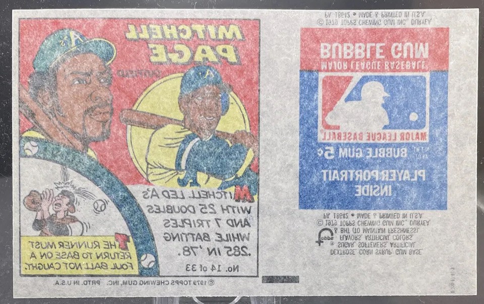 1979 BAZOOKA GUM #14 Mitchell Page A’s Uncut Test Issue Wrapper Comic ...