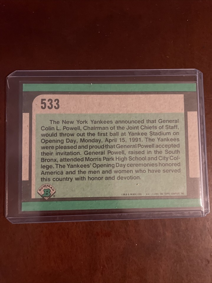Colin Powell 1991 Topps Bowman 4– Star General Card Yankees First Pitch ...