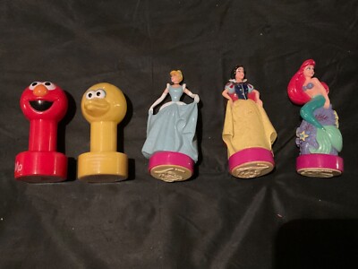 Lot 5 Character Rubber Stampers - Elmo/ Big Bird/ Snow White/ Ariel ...