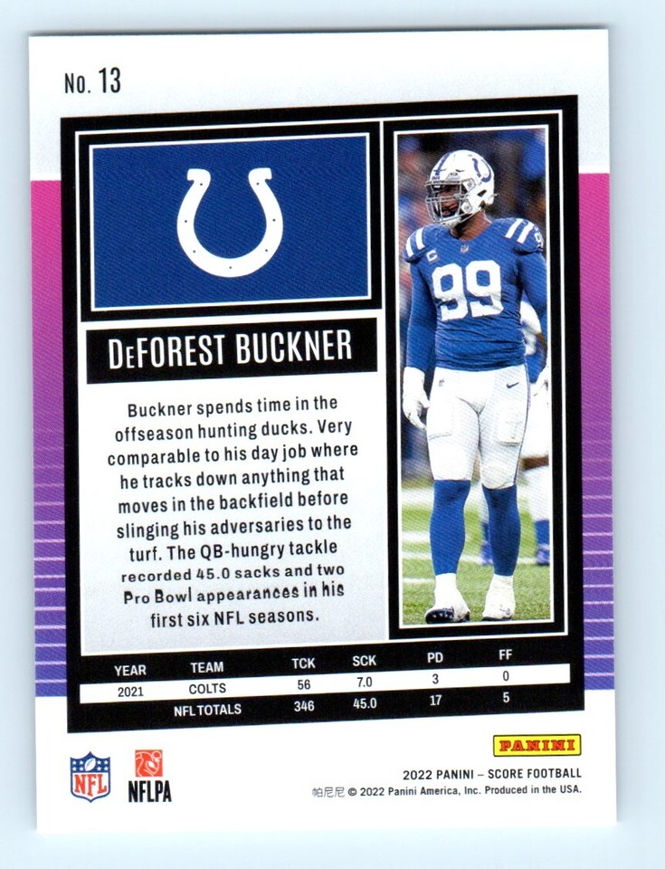 2022 Score DeForest Buckner Indianapolis Colts #13 | eBay