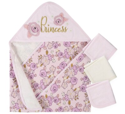Gerber Baby Girl's 4 Piece Terry Bath Set NEW Floral Hooded Towel ...