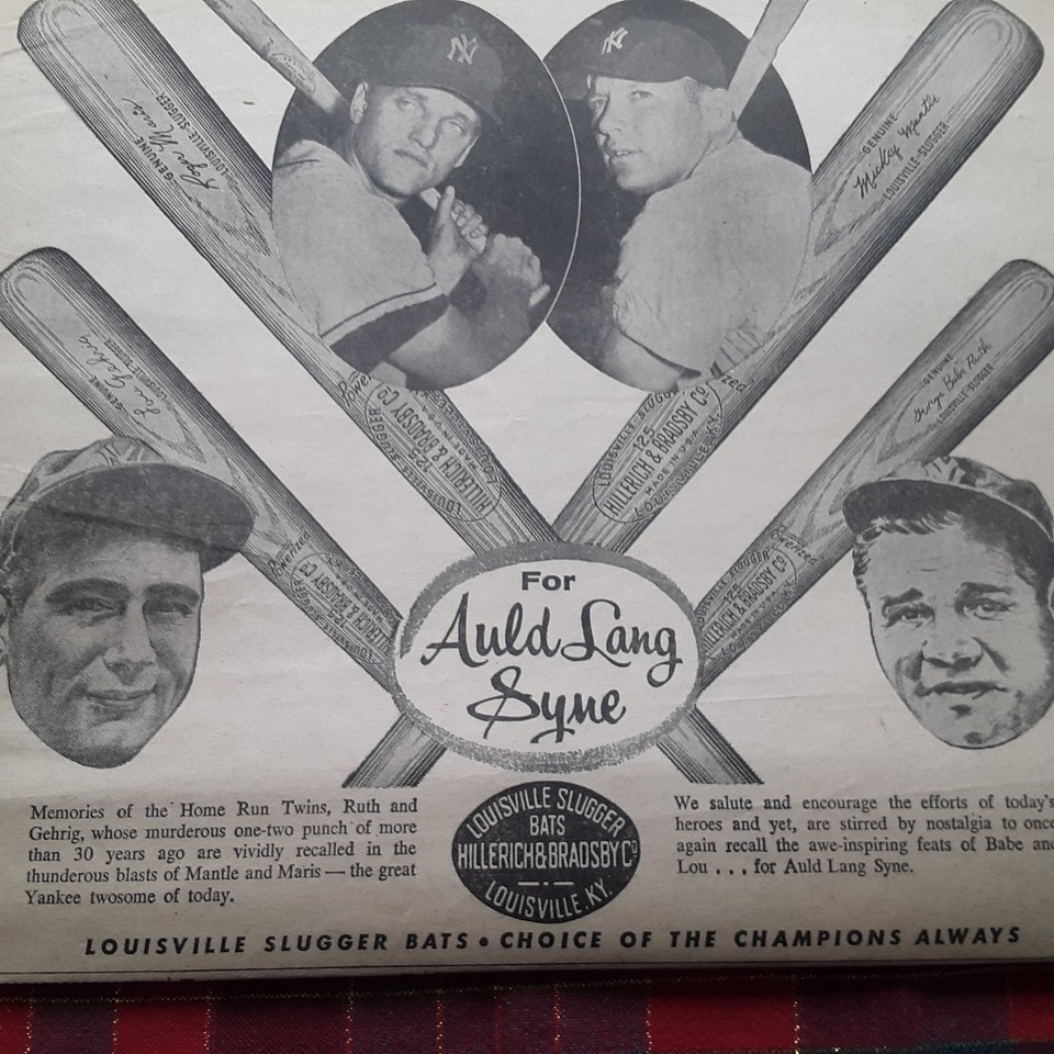 1961 Mickey Mantle Roger Maris Babe Ruth Lou Gehrig Auld Lang Syne ...