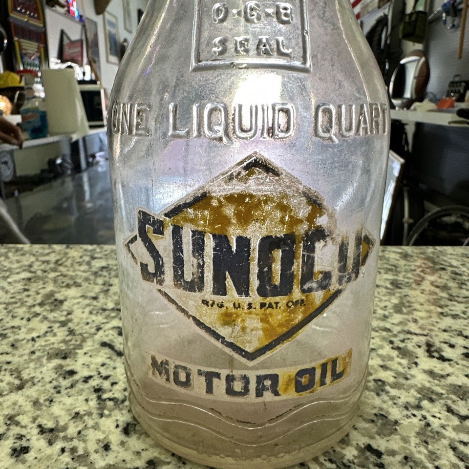 Vintage Sunoco Glass Oil Bottle With Spout 1 Quart Nice! | eBay
