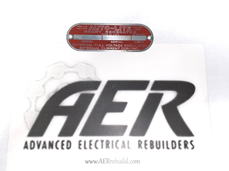 Autolite Red Shunt Generator ID Tag Nameplate Auto-Lite Stamped w/ Your ...