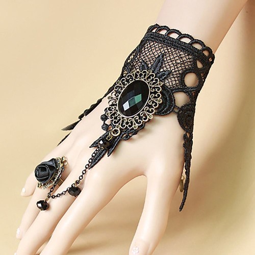 2pcs Gothic Style Rose Flower Bangle Bangles Jewelry Black Lace Women ...
