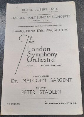 1946 Peter Stadlen Piano LSO Concert Programme Albert Hall Beethoven ...