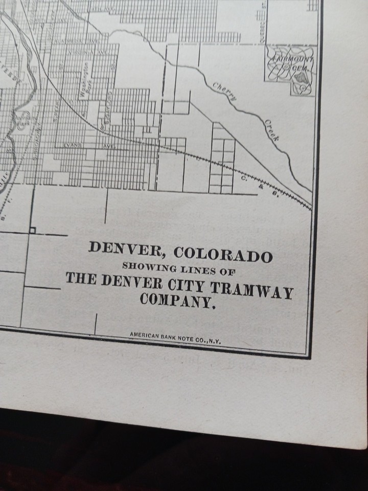1910 Train Route Map DENVER CITY TRAMWAY COMPANY downtown Street ...