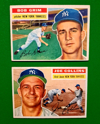 1956 Topps Joe Collins #21 Bob Grim #52 New York Yankees Collins Card ...