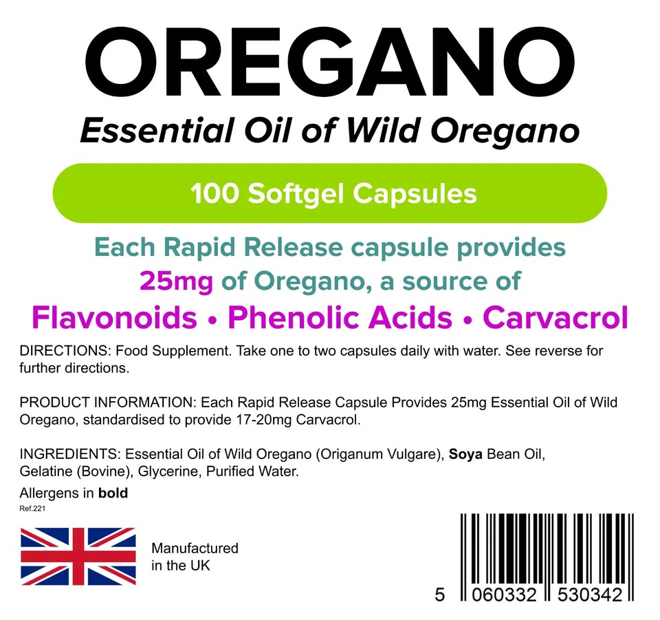 Oregano Essential Oil 25mg 100 Capsules Lindens 5060332530342 | eBay UK