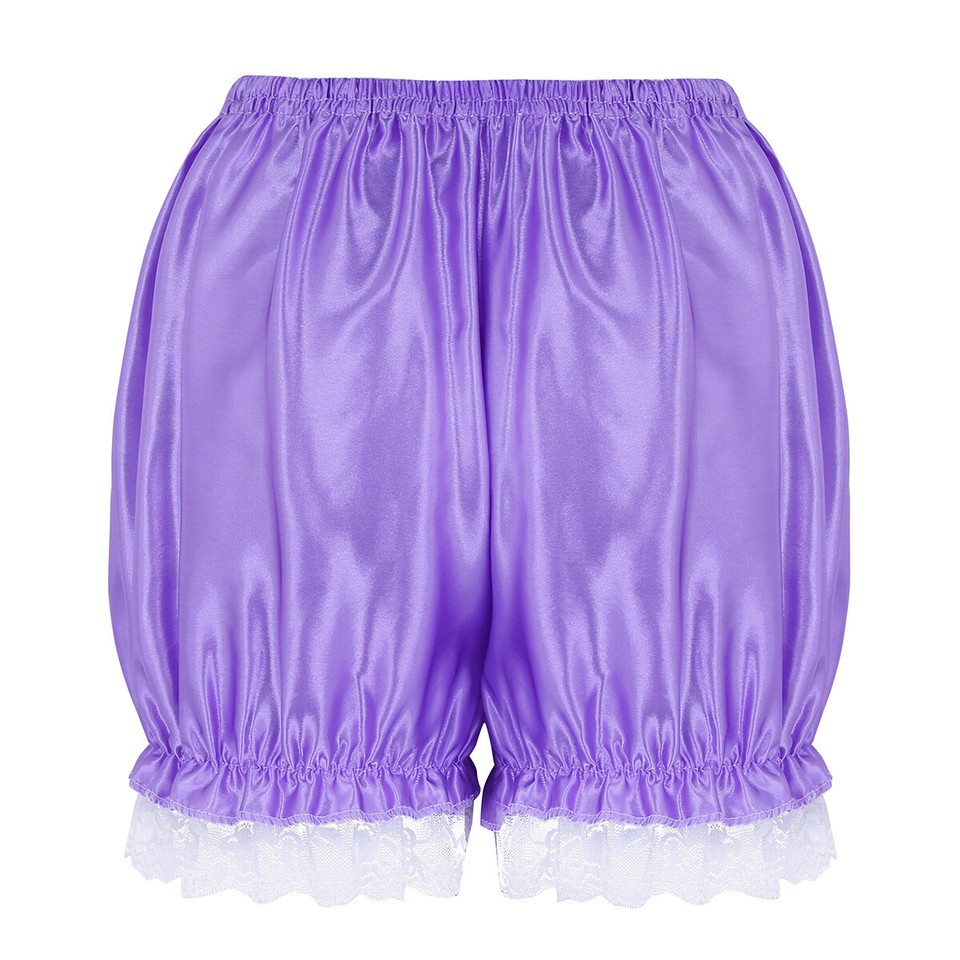 Women's Satin Lace Trim Ruffles Bloomers Shorts Maid Pumpkin Pajamas ...