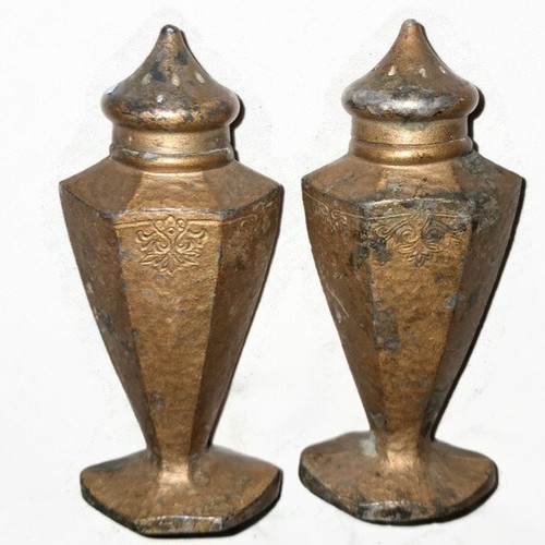 Vintage Antique Brass Art Deco Salt Pepper Shakers Hexagon Shaped India ...
