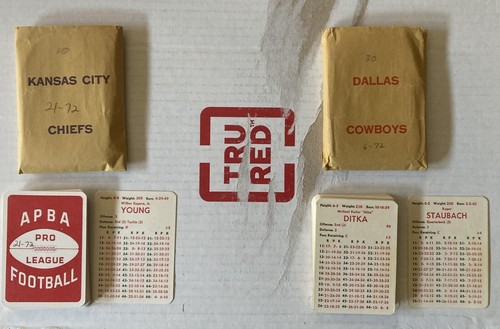 APBA Football Game Cards NFL 2 Team DITKA KANSAS CITY CHIEFS AND DALLAS ...
