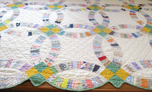 Vintage Handmade Double Wedding Ring Quilt Patchwork 72" X 84" | eBay