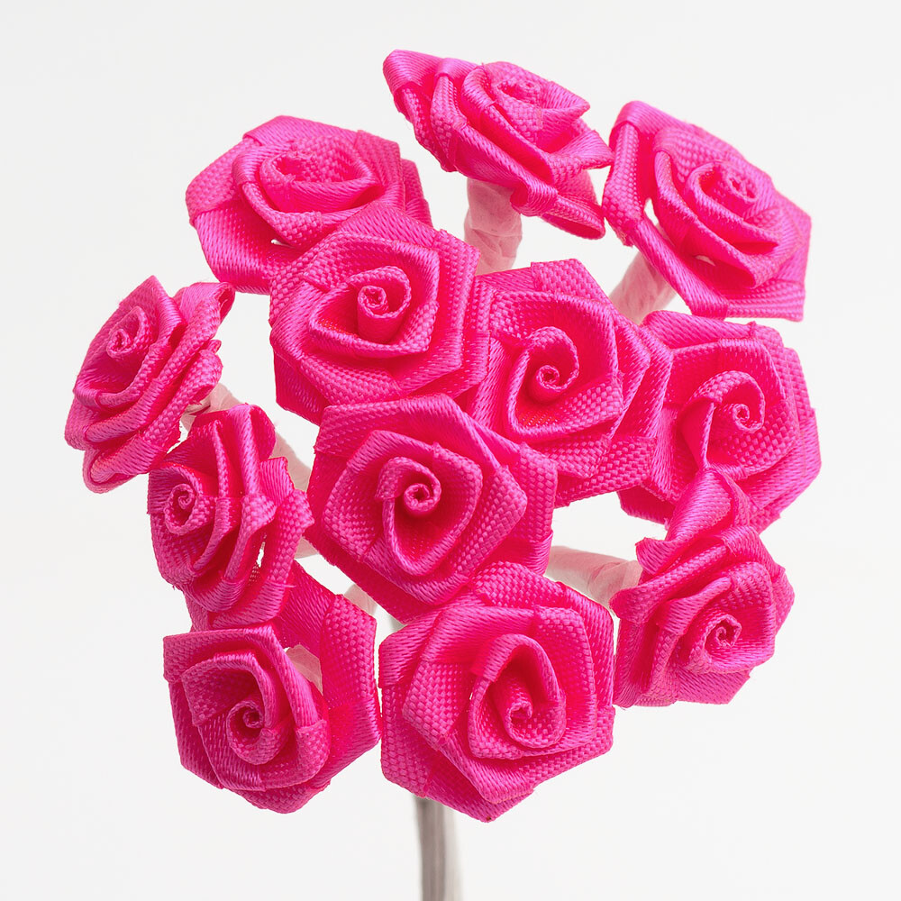 Ribbon Roses Bunch of 12 Miniature Wired Stem Flowers Craft ...