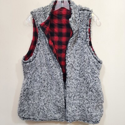Maurices reversible full zip sherpa Buffalo check plaid vest womans ...