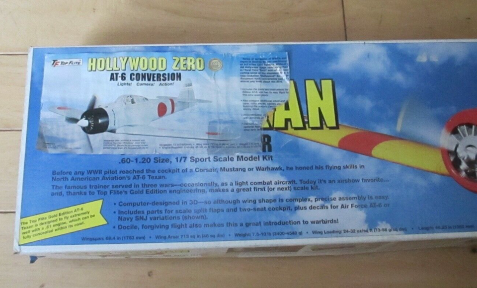 TOP FLITE AT-6 TEXAN + HOLLYWOOD ZERO CONVERSION MODEL RC AIRPLANE GOLD ...
